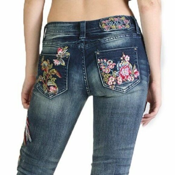 Grace in LA | Jeans | Grace In La Womens Floral Skinny Fit Stretch Jean ...